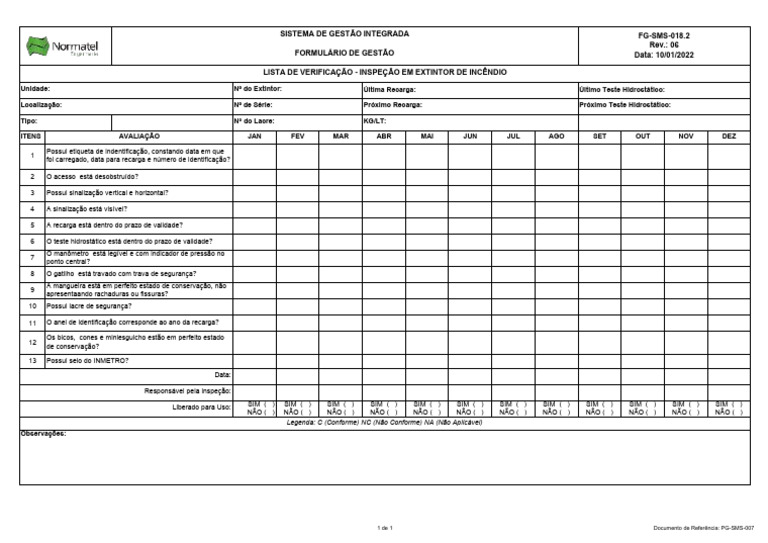 FG SMS 018 06 Planilha de Controle Dos Extintores | PDF