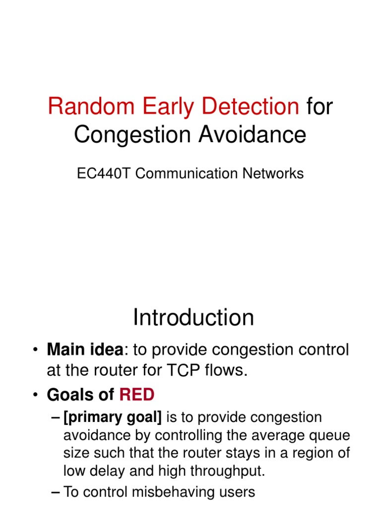 Random Early Detection Pdf Network Congestion Router Computing