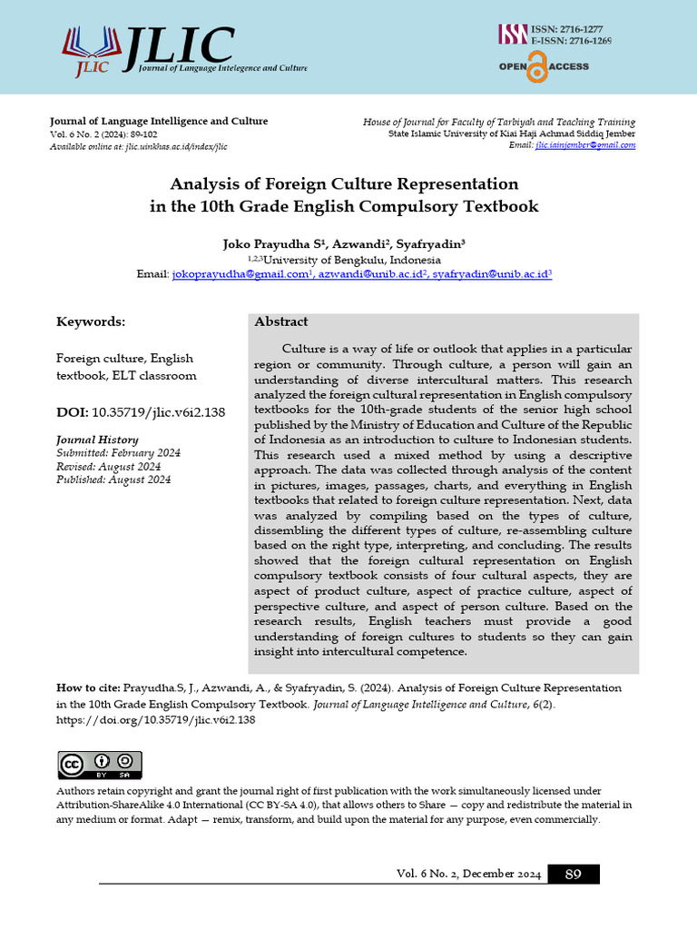 Analysis of Foreign Culture Representation in The 10th Grade English Compulsory Textbook | PDF ...