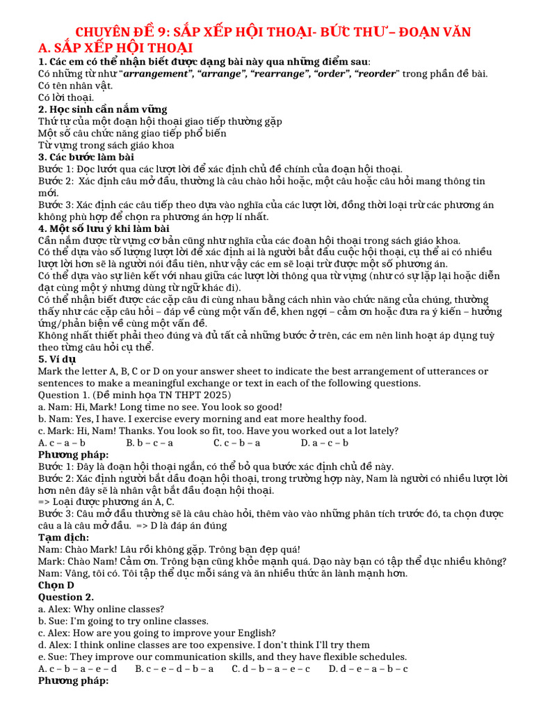 5 DẠNG BÀI TẬP SẮP XẾP CÂU - G9 | PDF