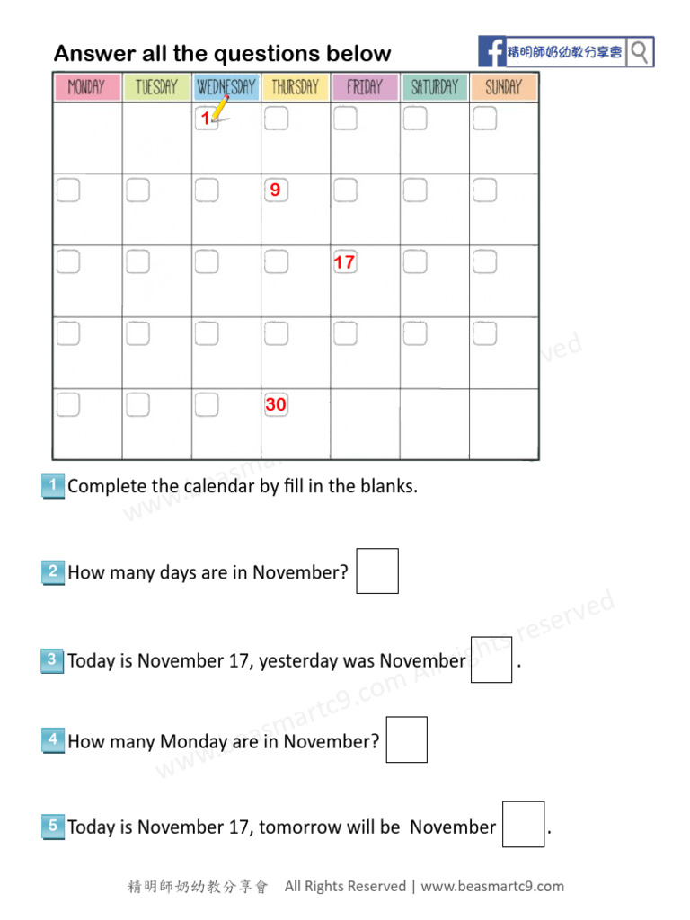 English Them Vocab Exercise - Calendar | PDF