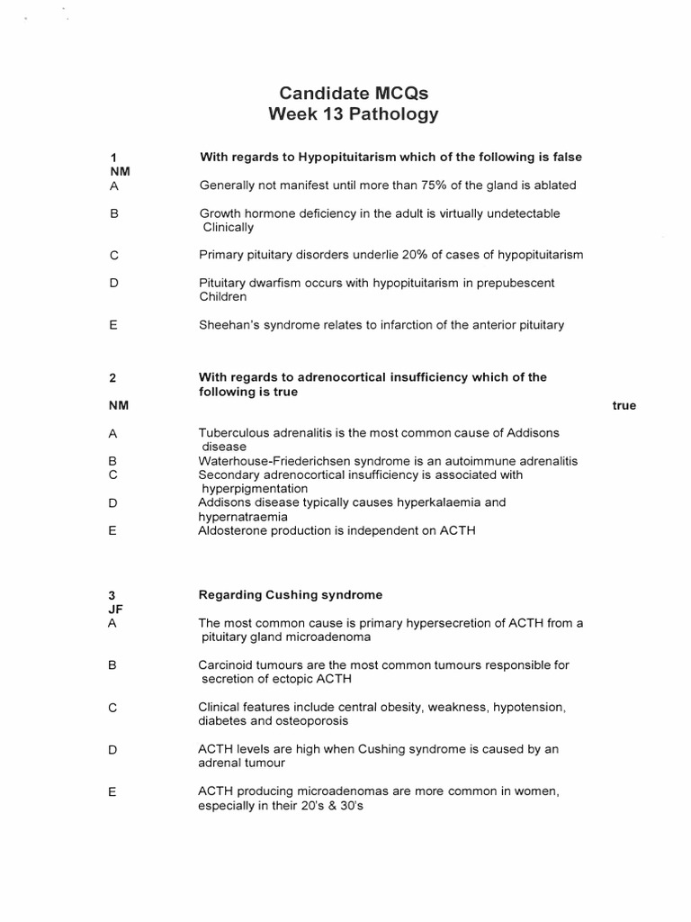 012 Pathology MCQ ACEM Primary Endocrine and Renal | PDF ...