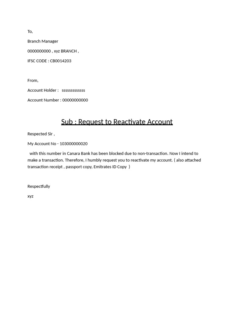 Sub: Request To Reactivate Account | PDF