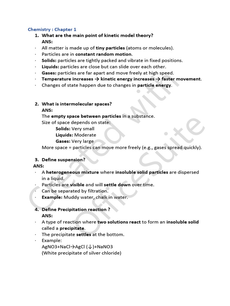 Chemistry Chapter 1 Notes | PDF | Mixture | Solubility