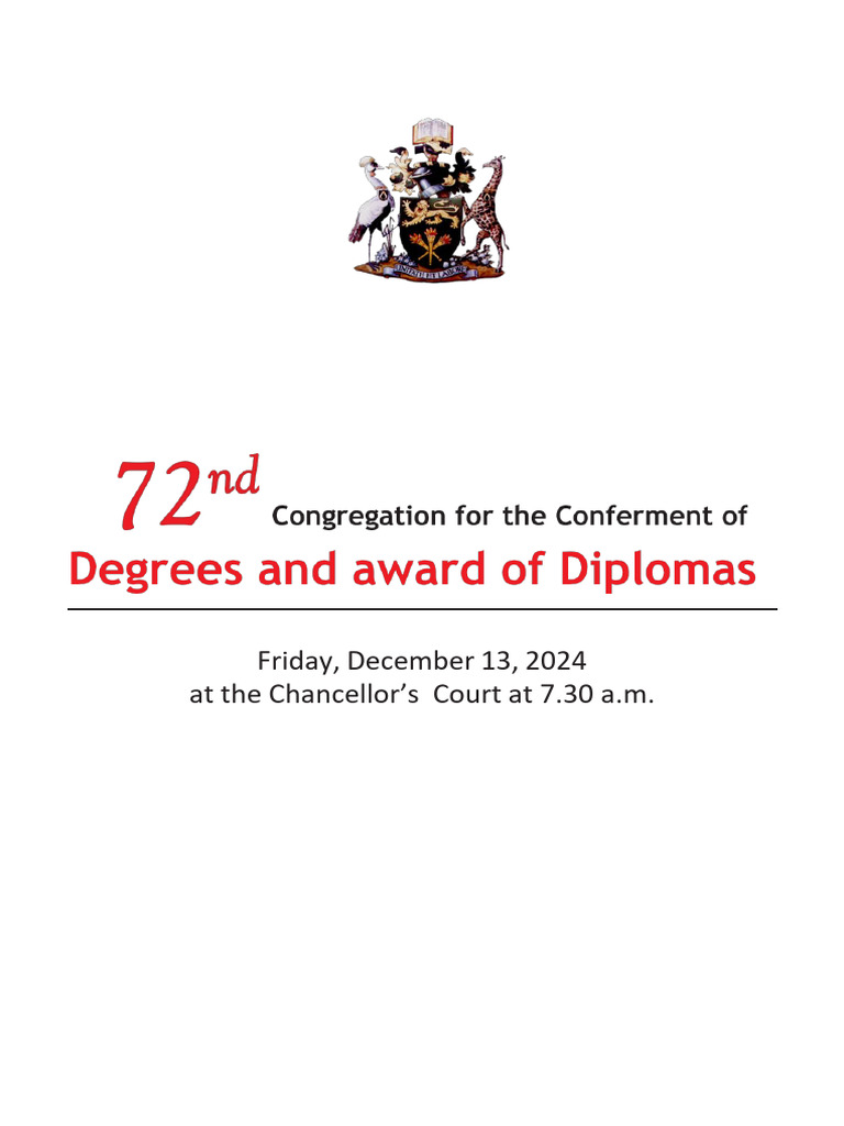 72nd UoN Graduation Booklet | PDF | Doctor Of Philosophy | Academic Degree