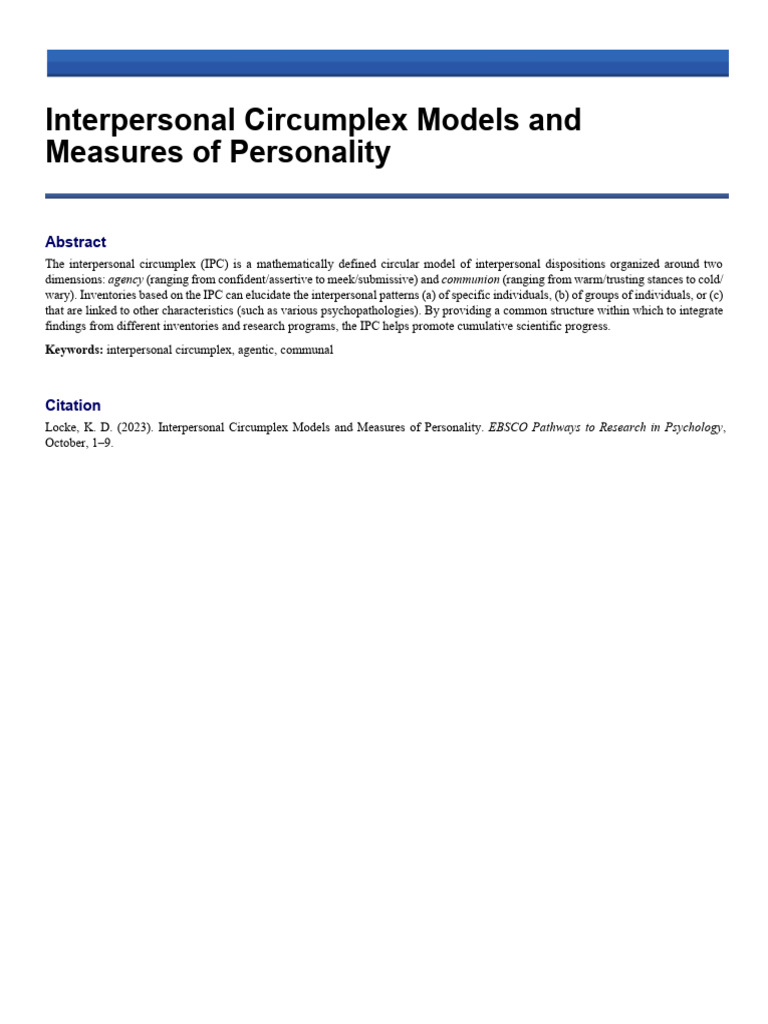 Interpersonal Circumplex Models Explained | PDF | Psychology ...
