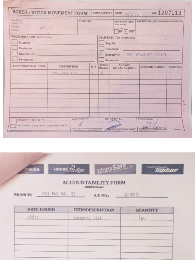 Emergency Light Accountability Form | PDF