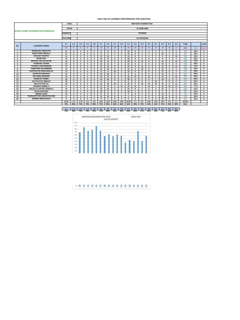 Tourism GR 12 Midyear Examination 2025 Item and Error Analysis | PDF