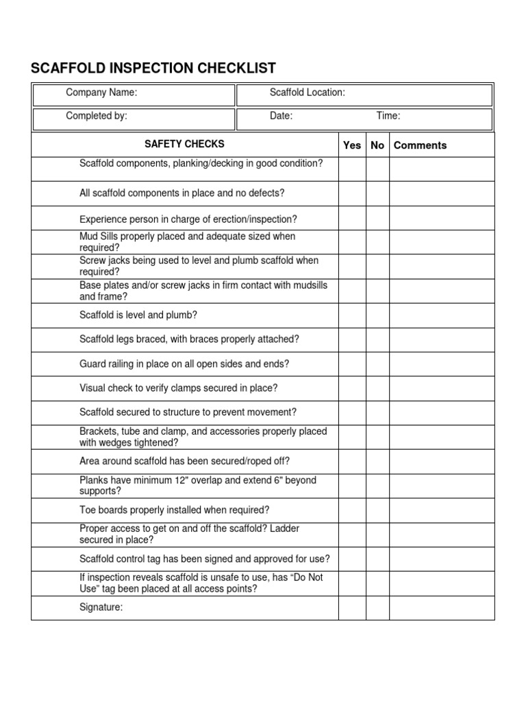 Scaffold Inspection Sheet | PDF