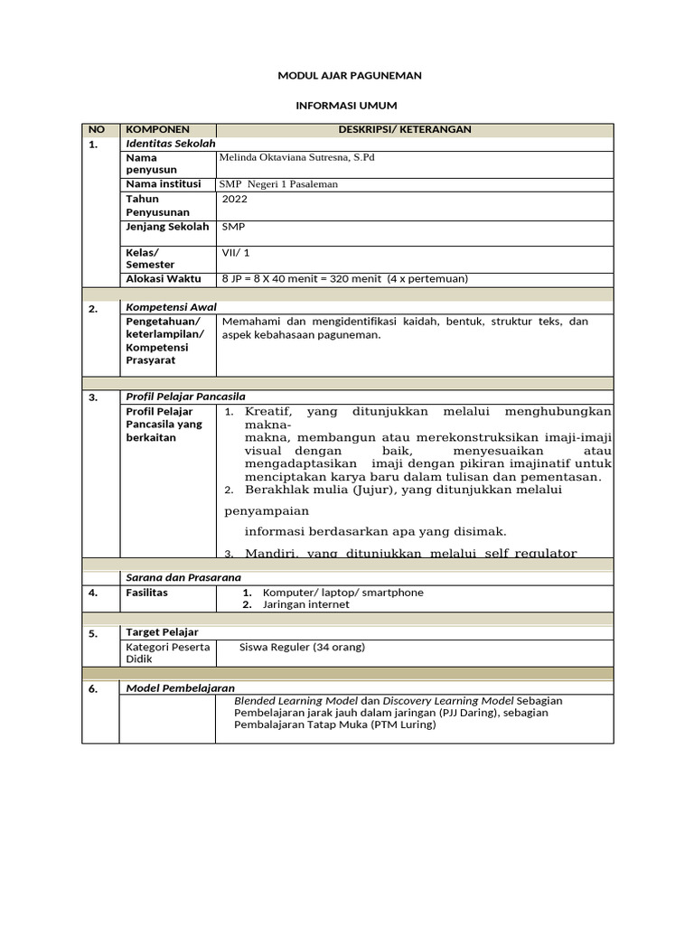 Modul Ajar Paguneman | PDF