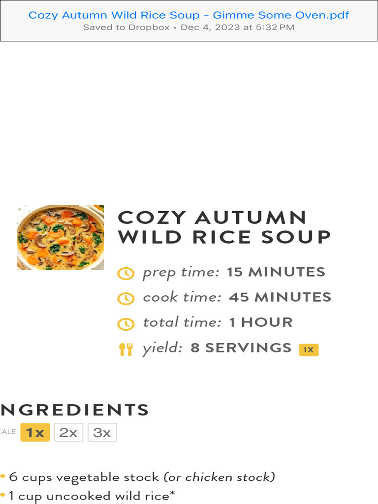 Cozy Autumn Wild Rice Soup - Gimme Some Oven | PDF | Slow Cooker | Cooking