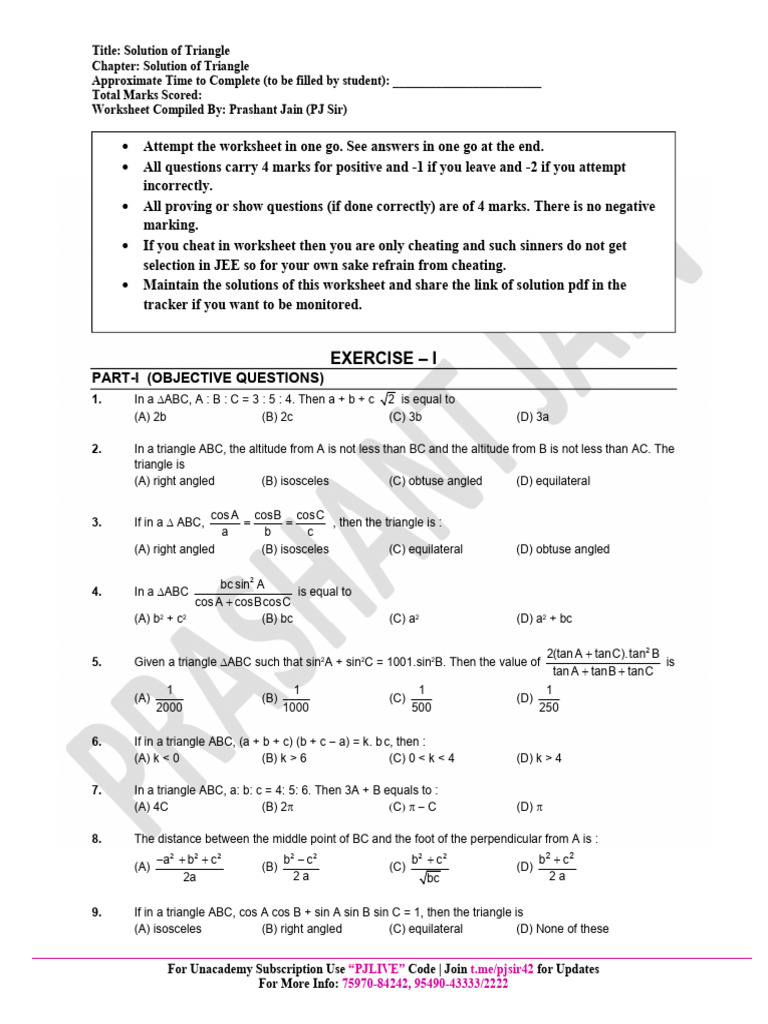 Worksheet-5 Solution of Triangle | PDF | Circle | Euclidean Plane Geometry