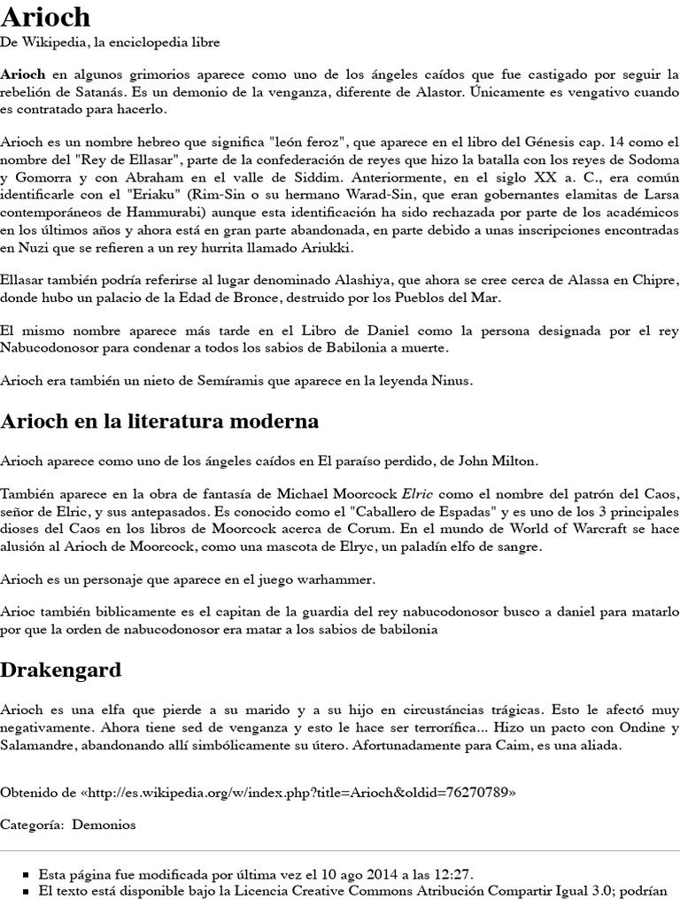Arioch: Demonio y Rey Bíblico | PDF
