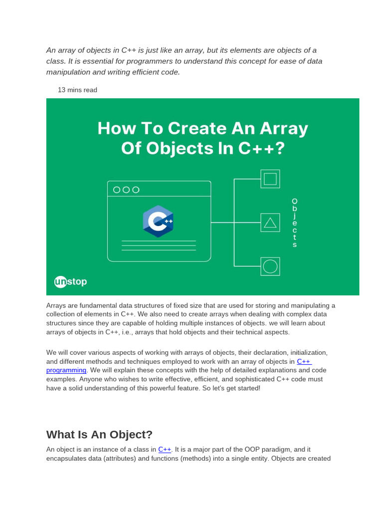 C++ Arrays of Objects Explained | PDF | Object Oriented Programming | C++