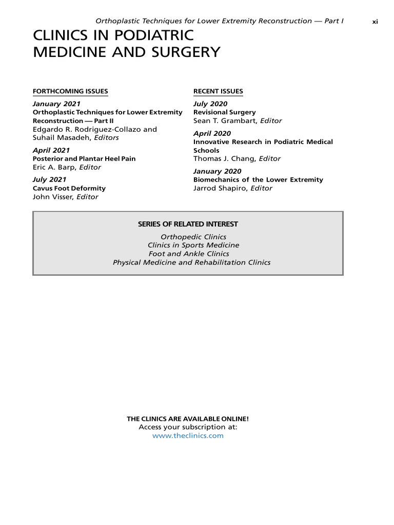 Forthcoming Issues 2020 Clinics in Podiatric Medicine and Surgery | PDF