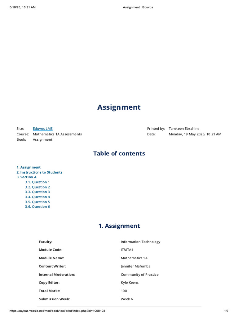 Mathematics 1A Assignment Guidelines | PDF | Turnitin | Mathematics