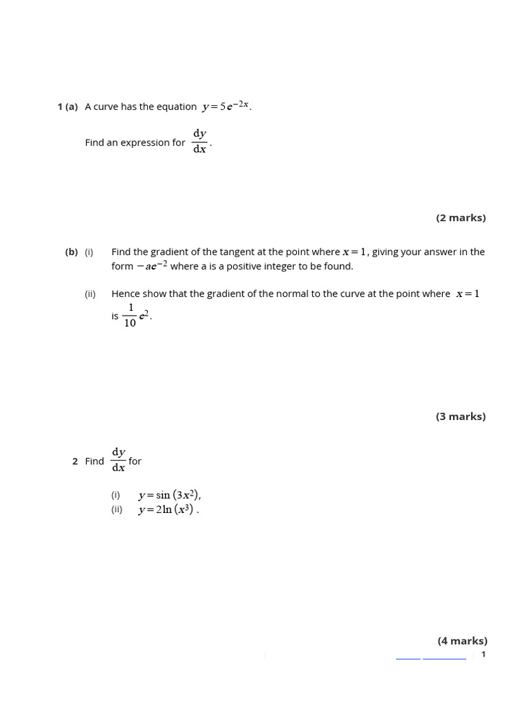 4 1 Further Differentiation Toh0T9cI9m VwOdg | PDF | Tangent | Equations
