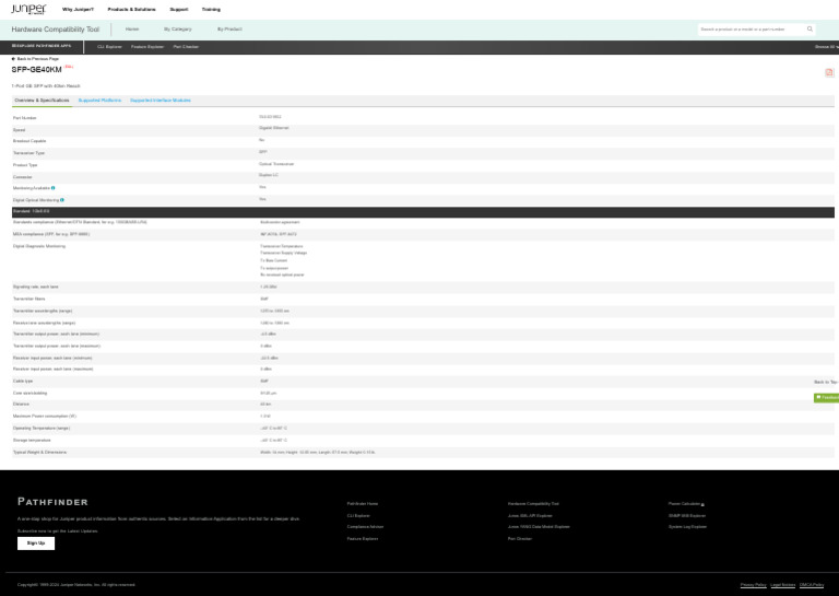 SFP-GE40KM - Juniper Networks Pathfinder Hardware Compatibility Tool ...