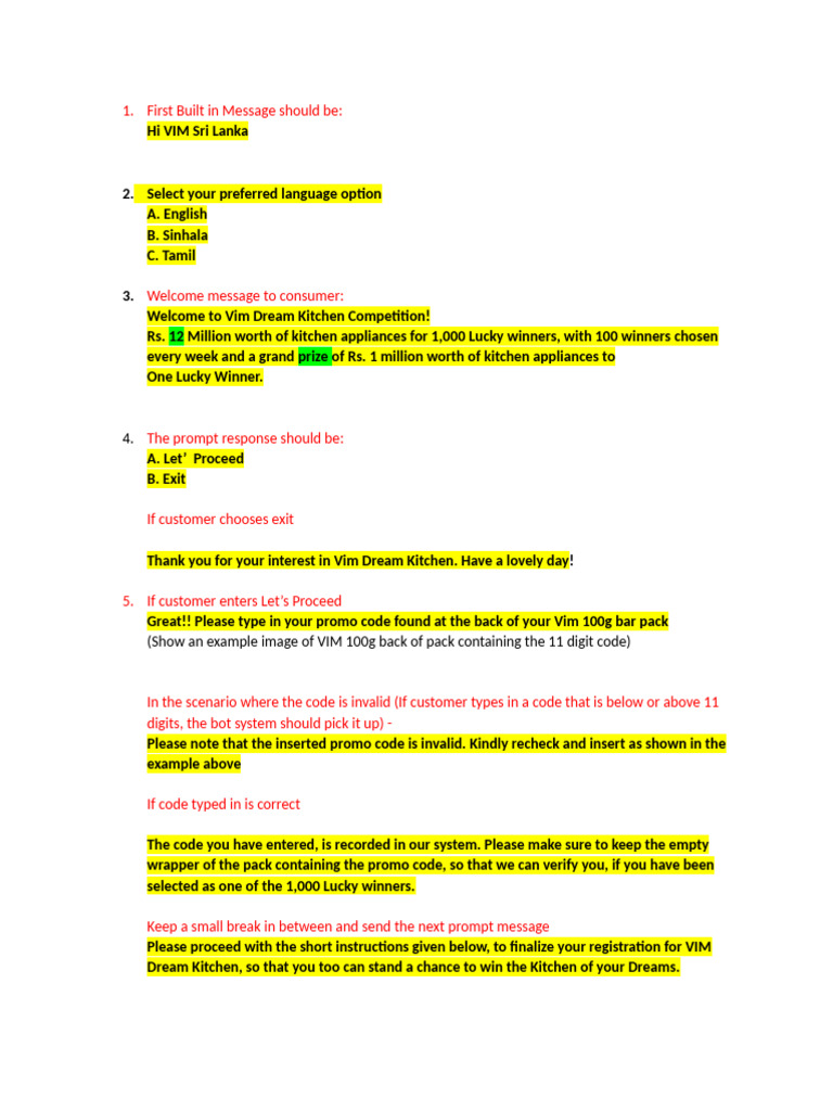 (Updated) Vim Dream Kitchen Script - WhatsApp Bot English (12022024) | PDF