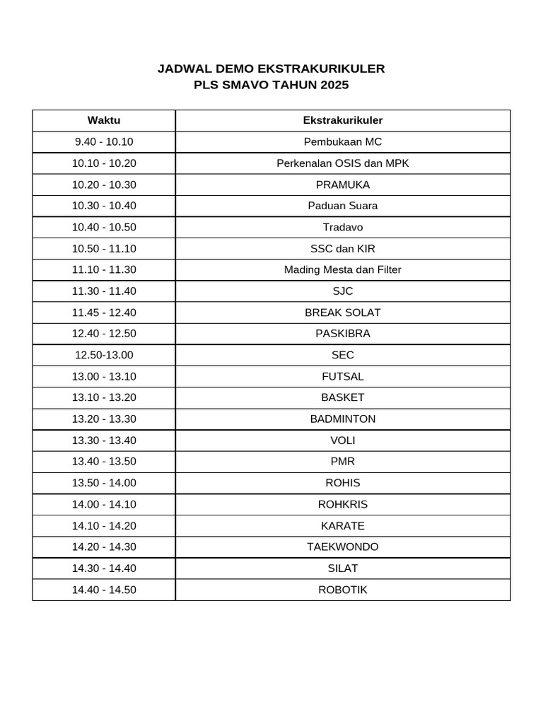Jadwal Demo Ekstrakurikuler 2025 | PDF
