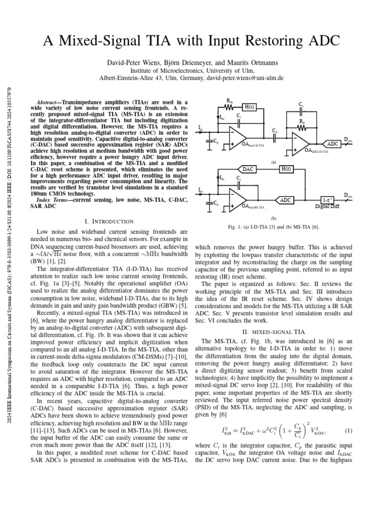 A Mixed-Signal TIA With Input Restoring ADC | PDF | Analog To Digital Converter | Sampling ...