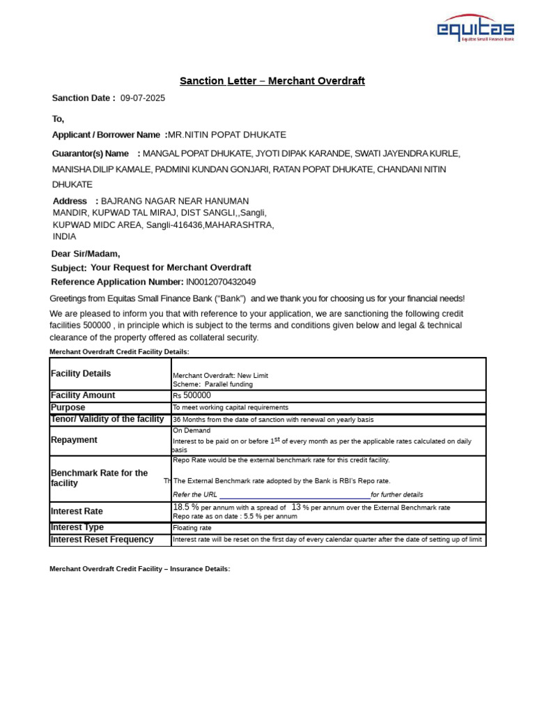 MOD Sanction Letter (MOD Sanction Letter) | PDF | Overdraft | Banks