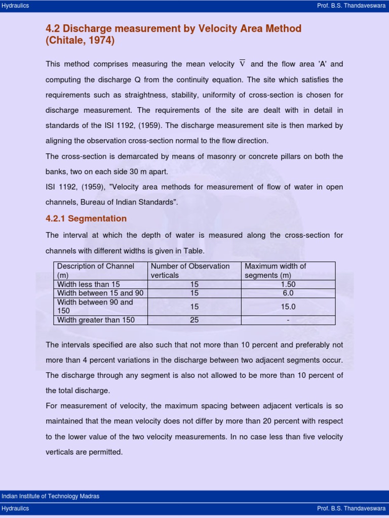 Velocity Area Method for Discharge Measurement | PDF | Discharge ...