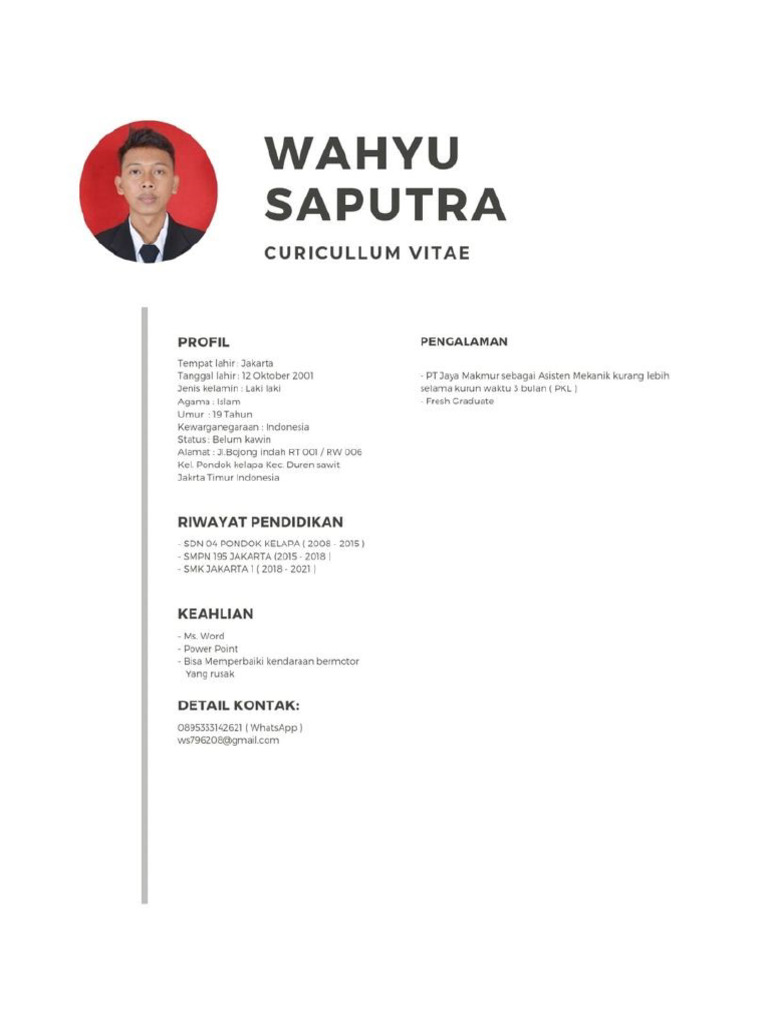 CV Pria Jas | PDF