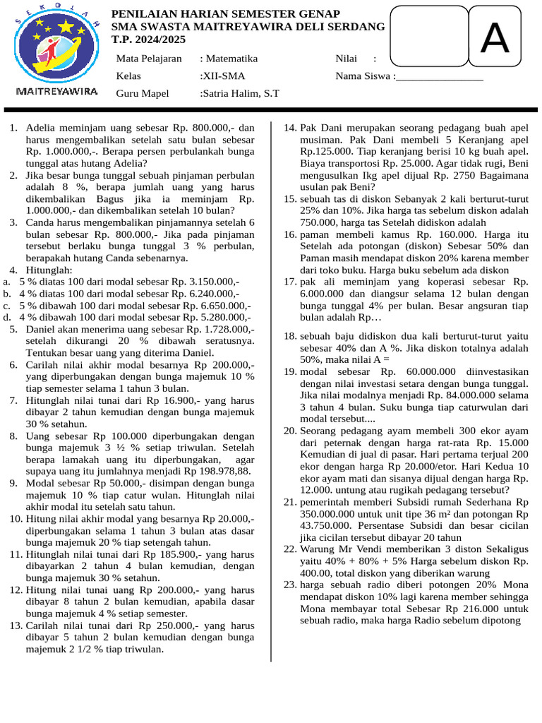 PH Matematika Ganjil Xii | PDF