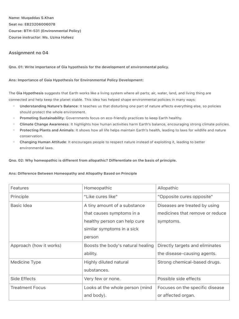 Assignment 04 Name - Muqaddas S.khan | PDF | Homeopathy | Natural ...