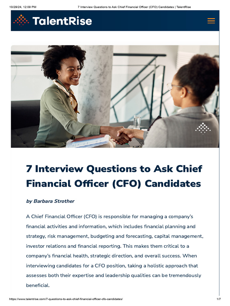 Essential CFO Interview Questions | PDF | Chief Financial Officer ...
