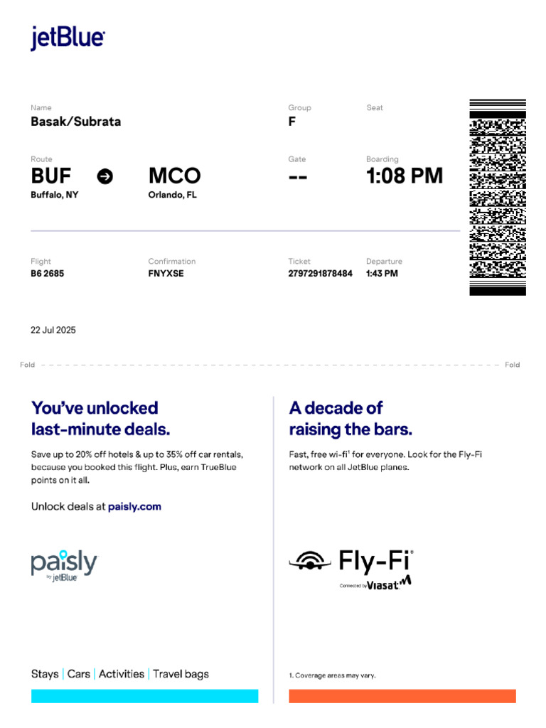 Boarding Pass - FNYXSE - BUF-MCO | PDF