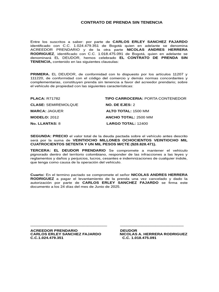 Contrato de Prenda Sin Tenencia-1 | PDF