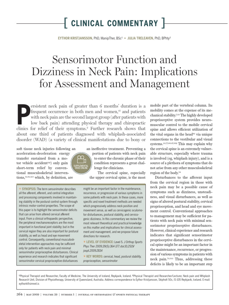 Sensorimotor Function and Dizziness in Neck Pain-Implications or ...