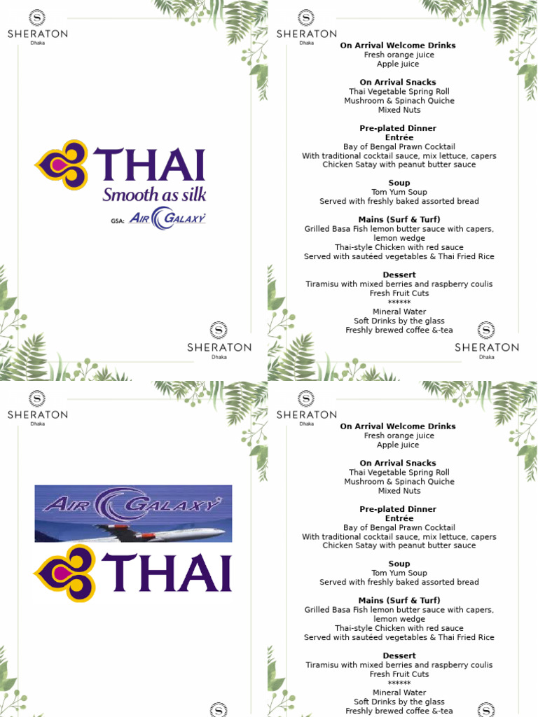 Pre Plated Menu For Galaxy Air | PDF