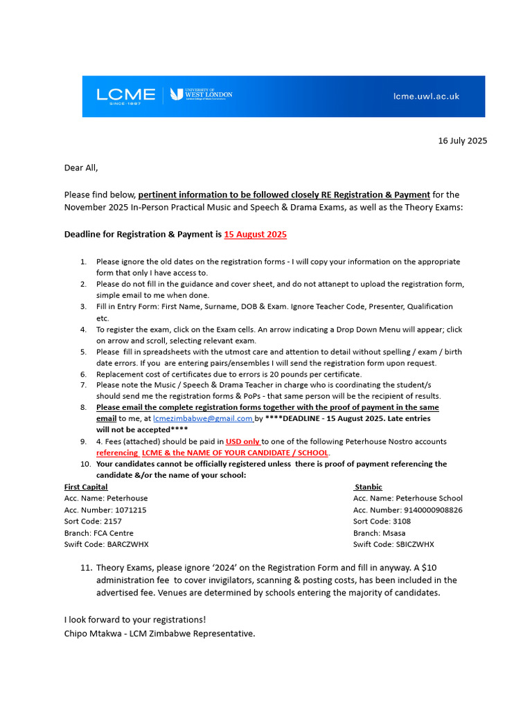 Registration for November 2025 Exams | PDF