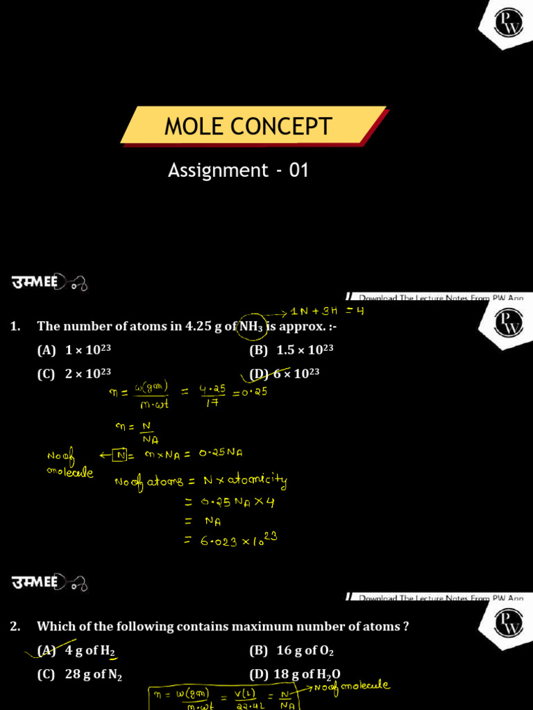 Mole Concept - Full Chapter Practice Sheet Solution | PDF | Mole (Unit ...