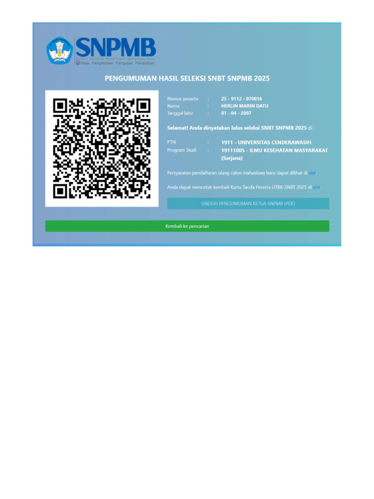 Lulus SNBT Herlin | PDF