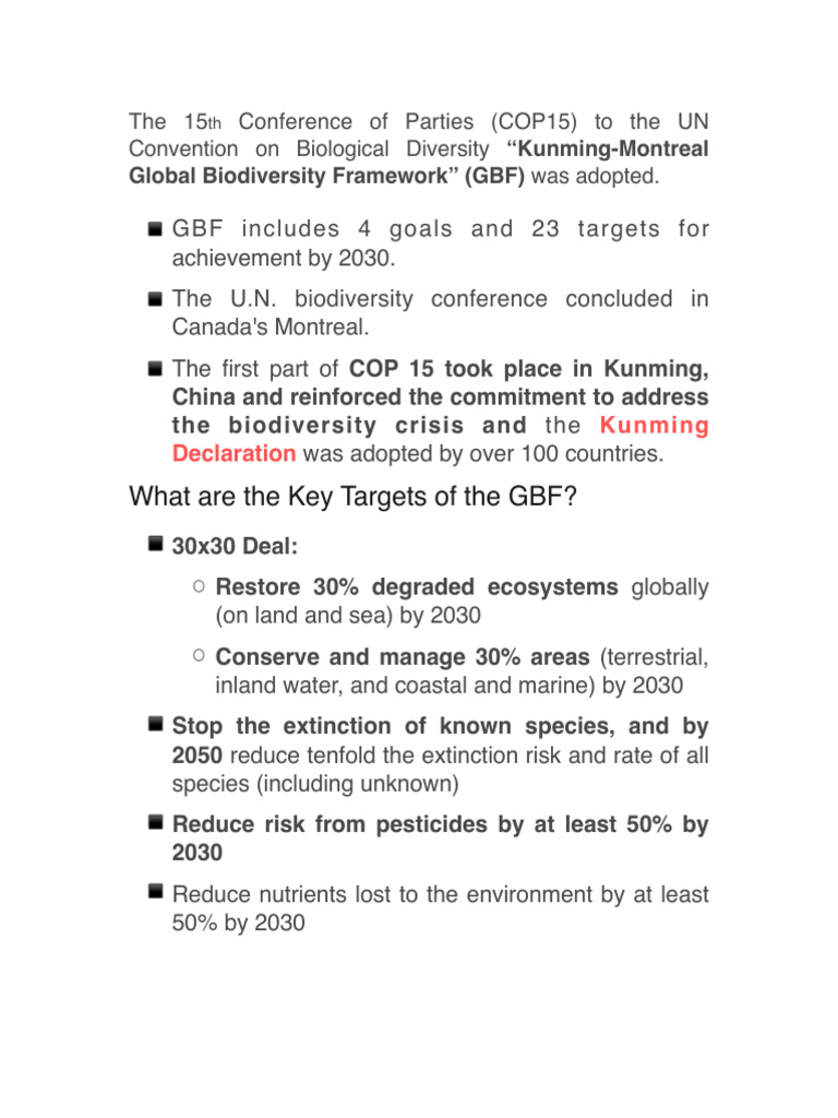 Kunming-Montreal Global Biodiversity Framework | PDF | Nature ...