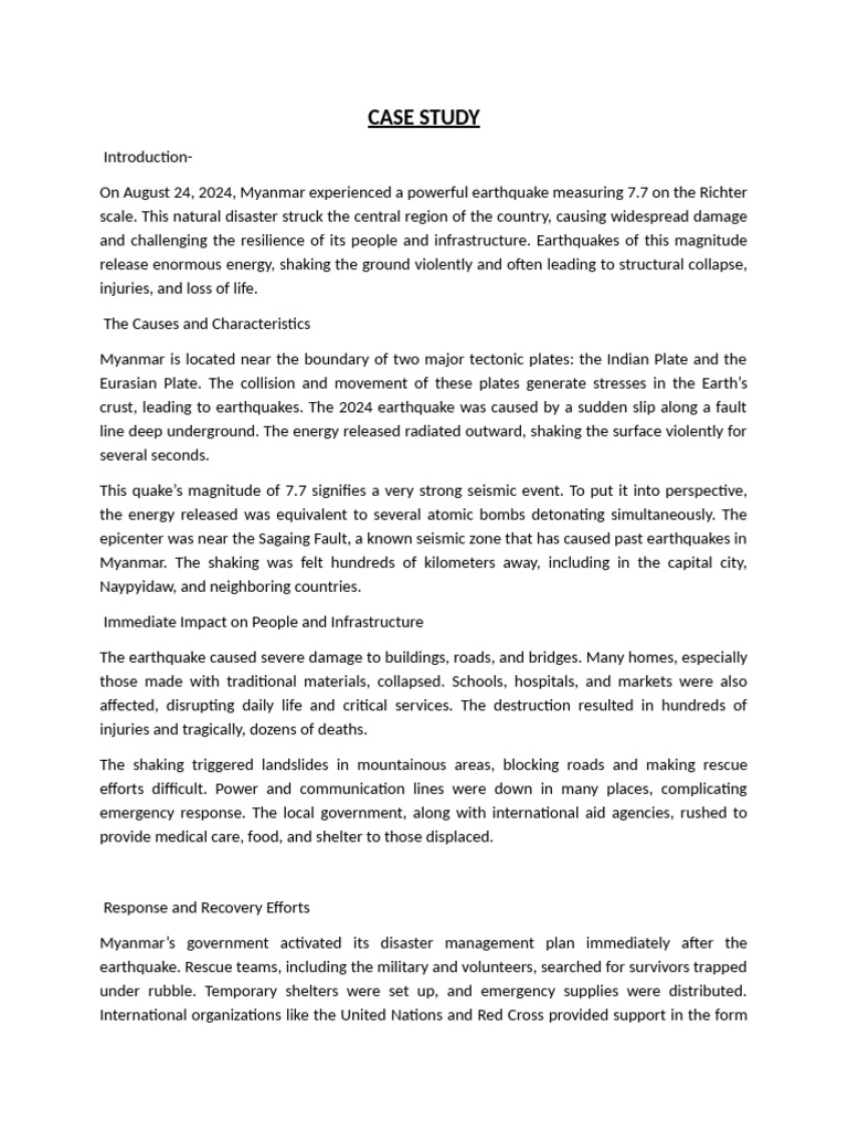 2024 Myanmar Earthquake Case Study | PDF | Earthquakes | Natural Disasters