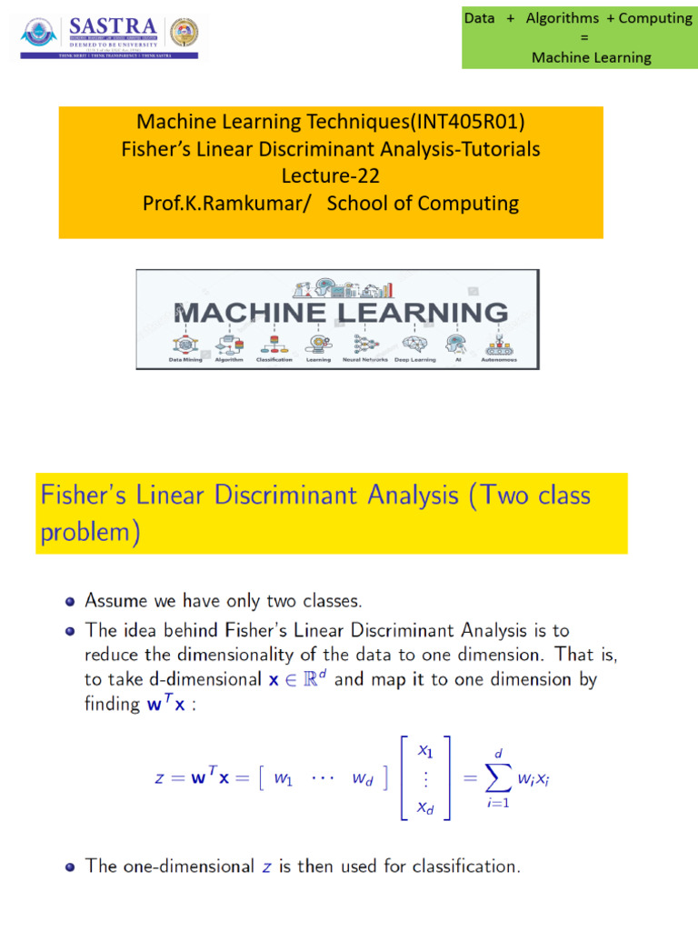 22.fisher's Linear Discriminant Analysis-Tutorials | PDF