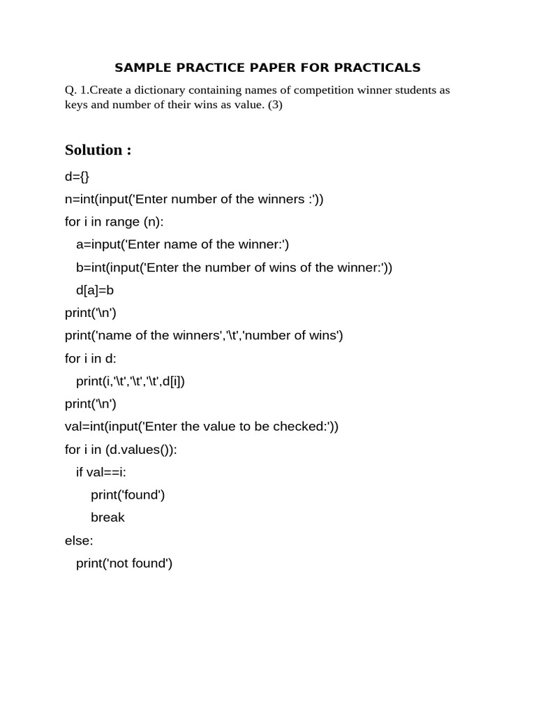 Computer Science Practical SAMPLE Paper | PDF