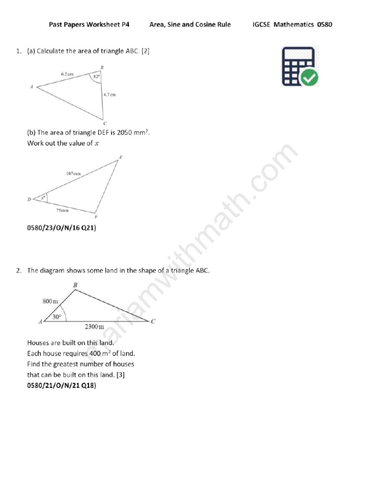 38 (C) Area, Sine Rule and Cosine Rule P4 | PDF