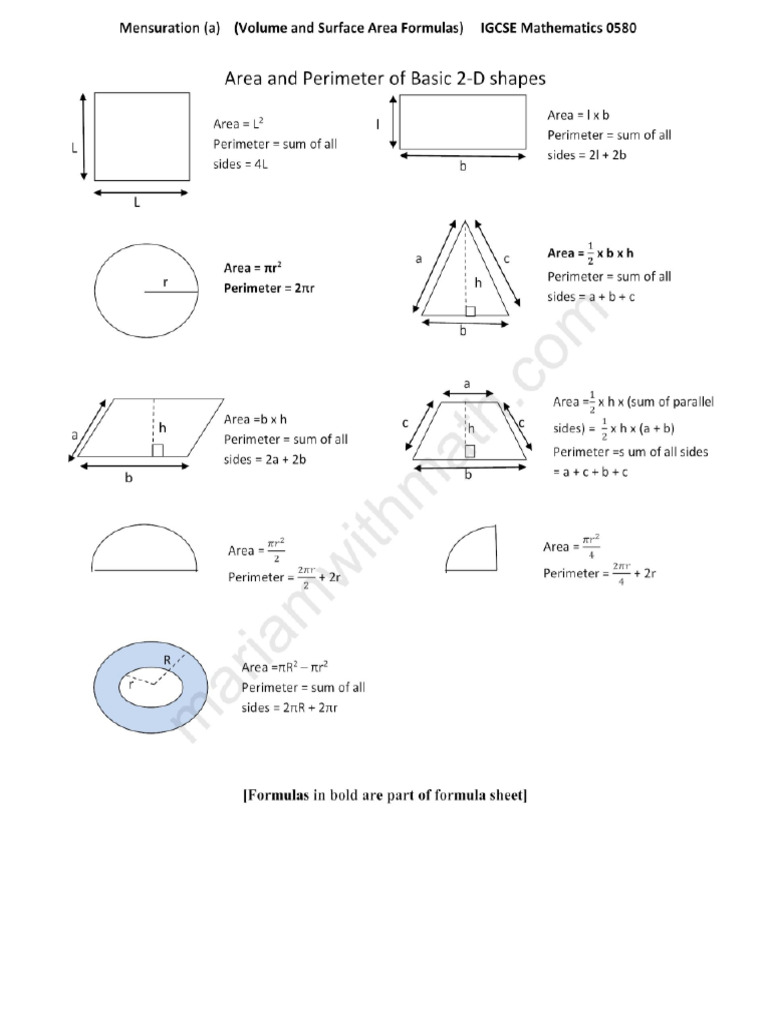 19a Volume and Surface Area (Formulas) | PDF