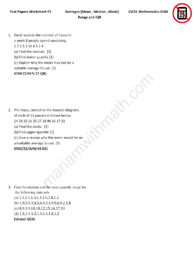 22 (B) Averages P2 (Mean, Median, Mode) and Ranges | PDF