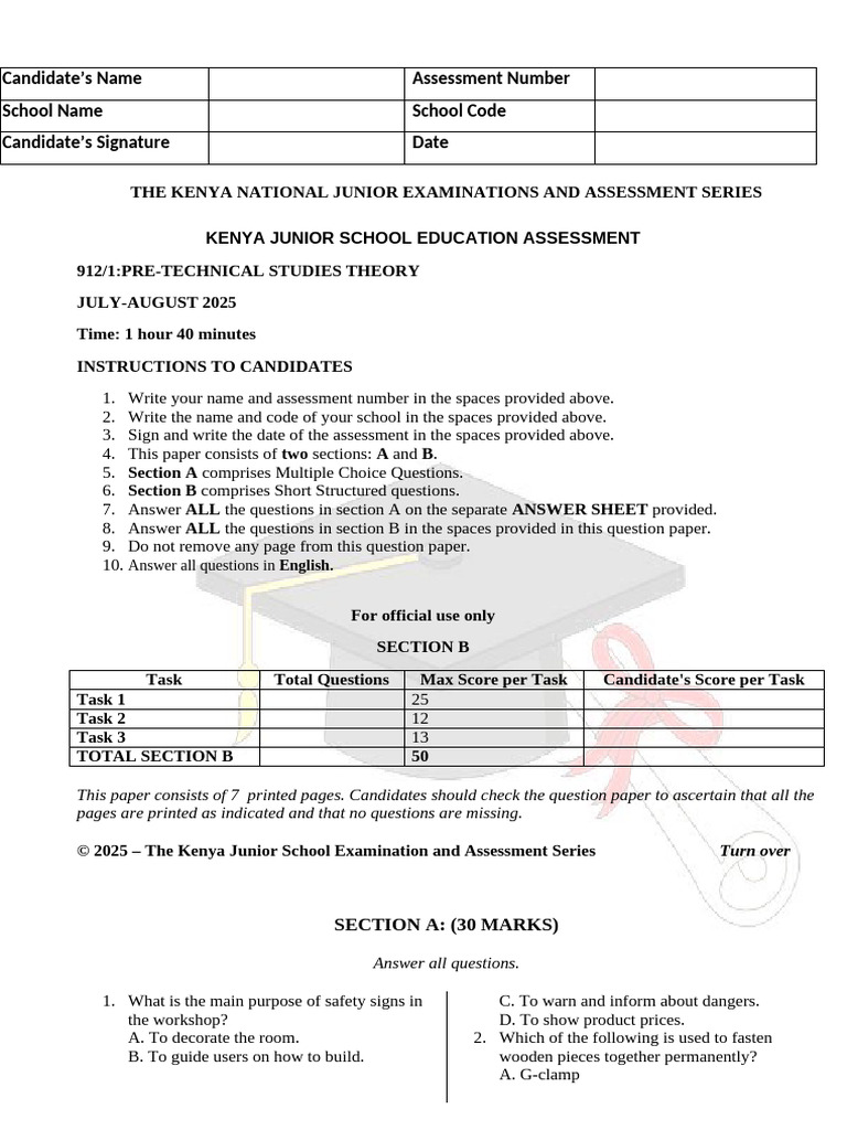 Grade 9 Pre-Technical Exam Paper | PDF