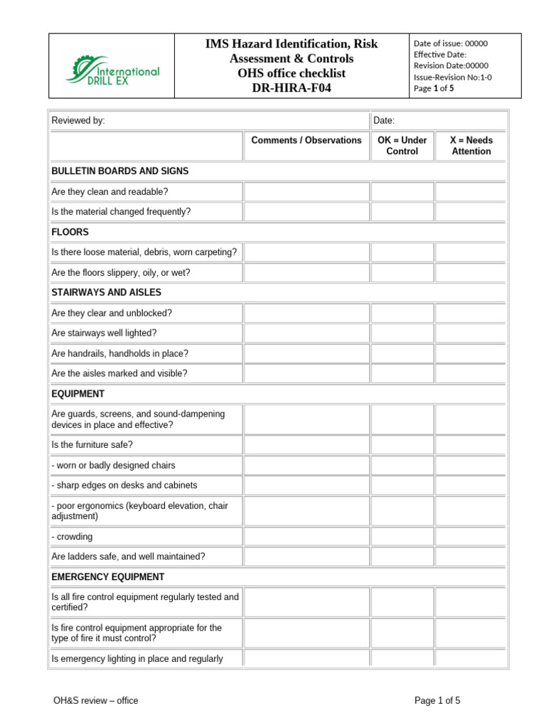 Office OHS Risk Assessment Checklist | PDF | Working Conditions ...