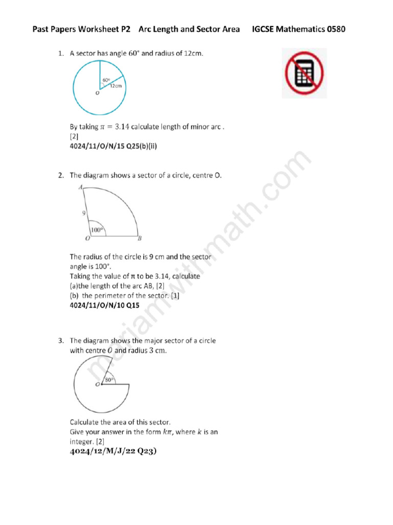 39 (A) Arc Length and Sector Area P2 | PDF