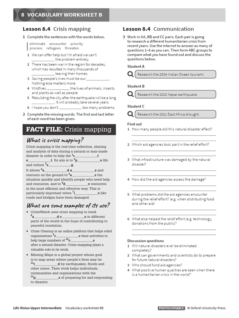 Crisis Mapping Vocabulary Worksheet | PDF | Humanitarian Crisis ...