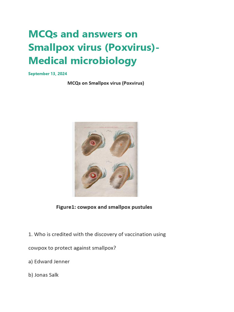 MCQs and Answers On Smallpox Virus (Poxvirus) - Medical Microbiology | PDF | Smallpox | Inoculation